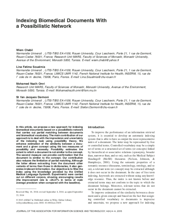 (PDF) Indexing Biomedical Documents With a Possibilistic Network