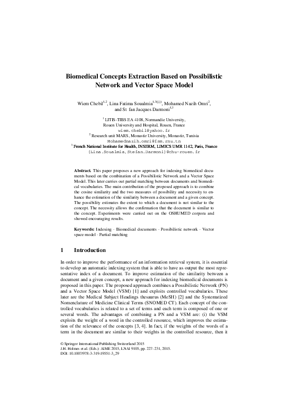(PDF) Biomedical Concepts Extraction Based on Possibilistic Network and Vector Space Model