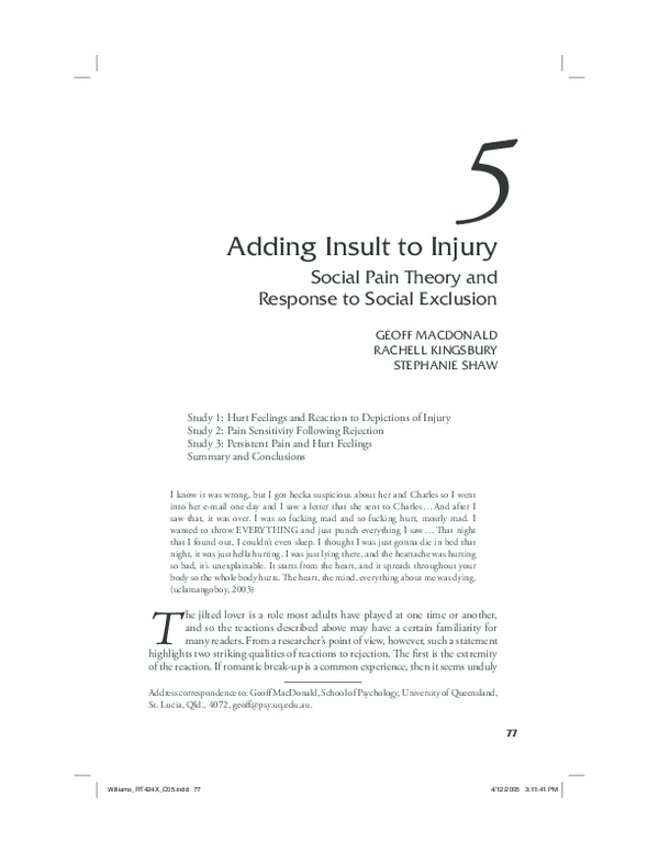 (PDF) Adding Insult to Injury Social Pain Theory and Response to Social ...