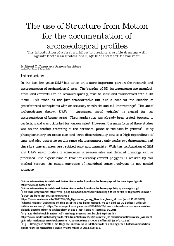 (PDF) The Use of Structure from Motion for the Documentation of ...