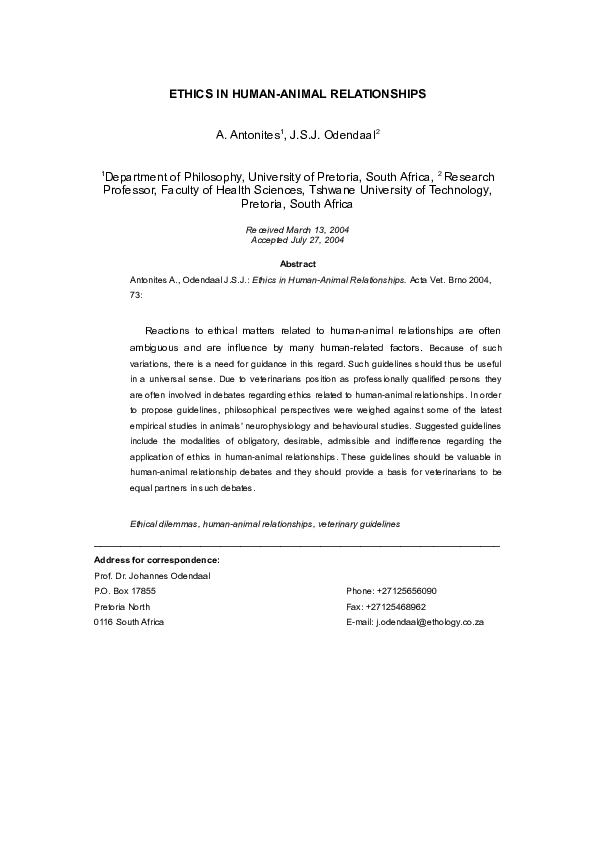 (DOC) Ethics in Human-Animal Relationships