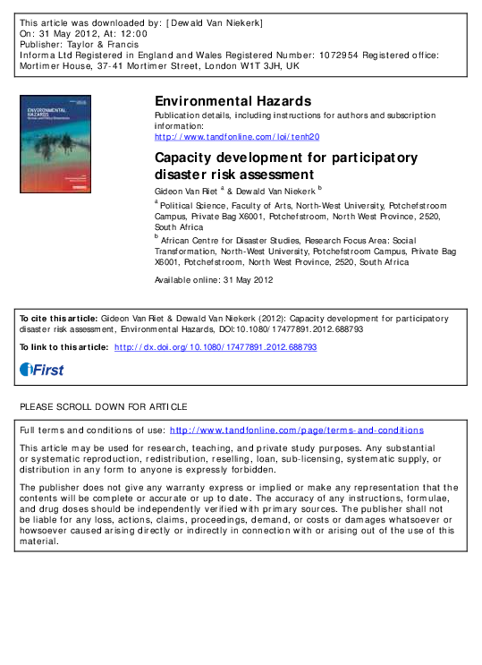 (PDF) Capacity development for participatory disaster risk assessment