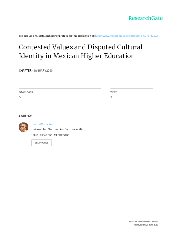 (PDF) Contested values and disputed cultural identity in Mexican higher ...