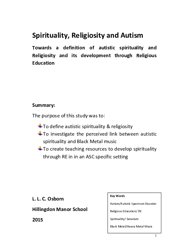 (PDF) Spirituality, Religiosity and Autism Towards a definition of ...