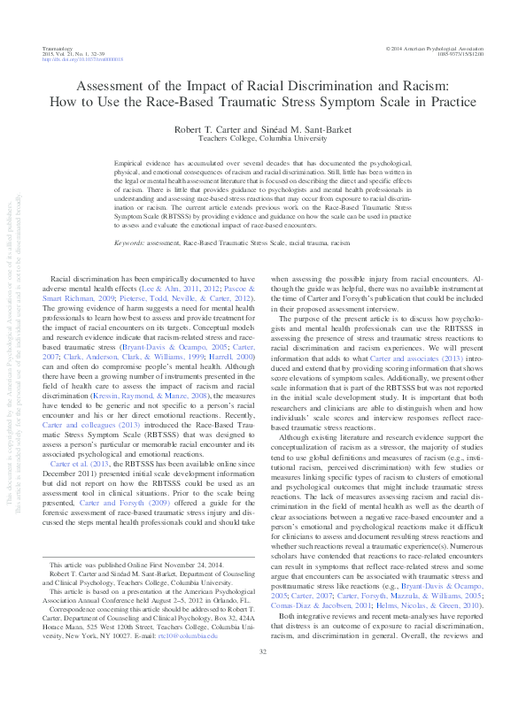 (PDF) Assessment of the Impact of Racial Discrimination and Racism: How ...