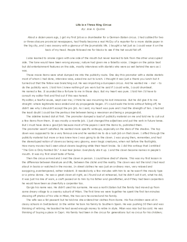 (DOC) Life is a Three Ring Circus