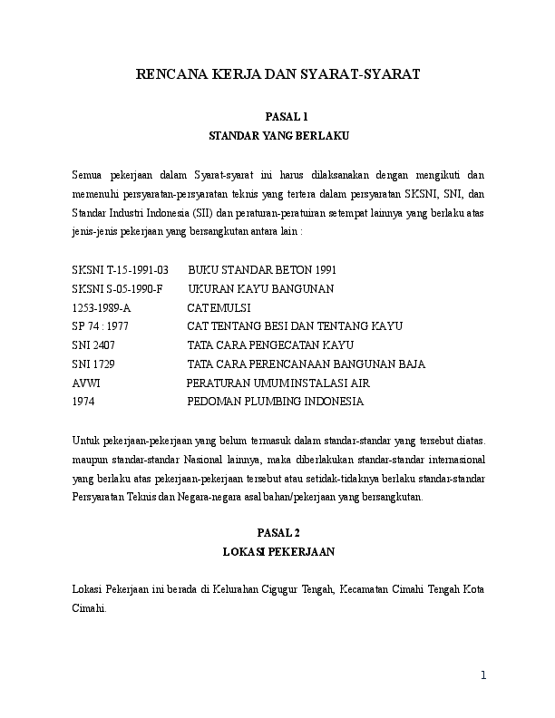 (DOC) Rencana Kerja Dan Syarat (RKS) Drainase Pemukiman dan perumahan