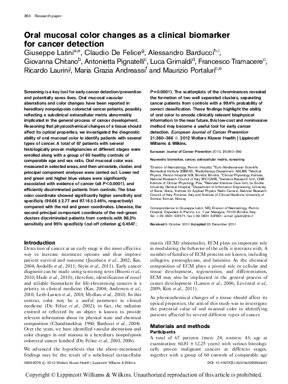 (PDF) Oral mucosal color changes as a clinical biomarker for cancer ...