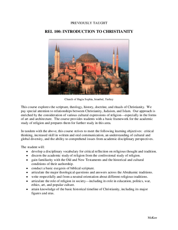 Syllabus: Introduction to Religion / Christianity