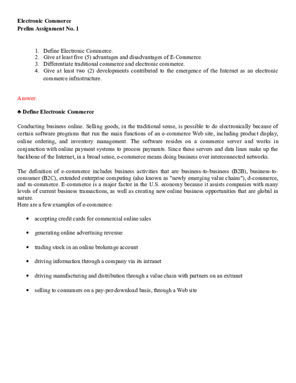 (DOC) Electronic Commerce Prelim Assignment No. 1