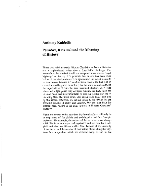 (PDF) ‘Niketas Choniates: Paradox, Reversal, and the Meaning of History ...