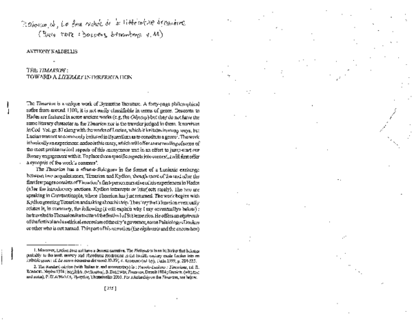 (PDF) ‘The Timarion: Toward a Literary Interpretation,’ in P. Odorico ...