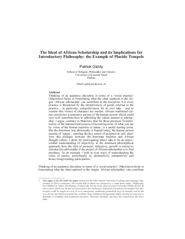 (PDF) The Ideal of African Scholarship and its Implications for ...