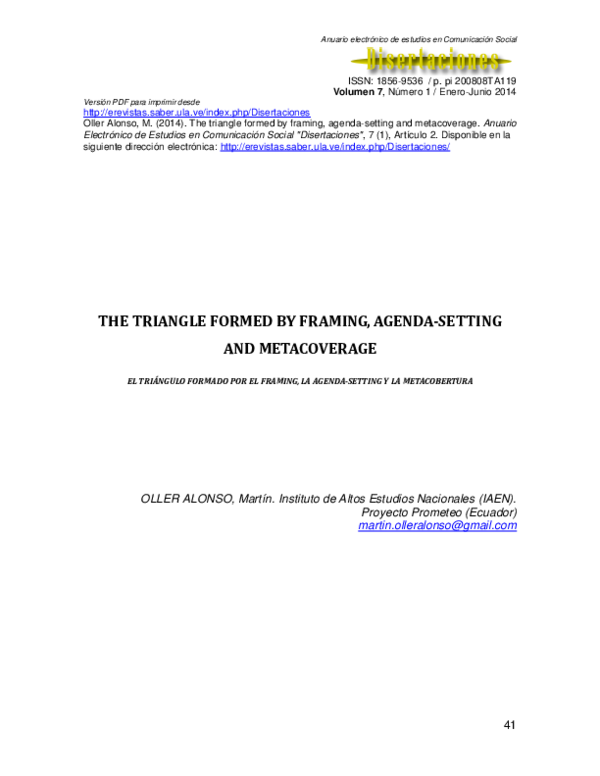 (PDF) THE TRIANGLE FORMED BY FRAMING, AGENDA-SETTING AND METACOVERAGE
