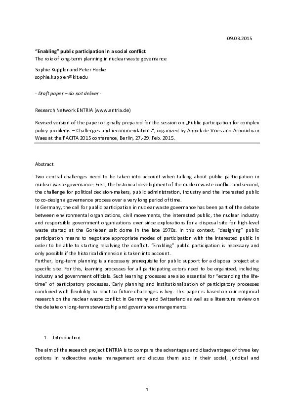 “Enabling” public participation in a social conflict. The role of long ...
