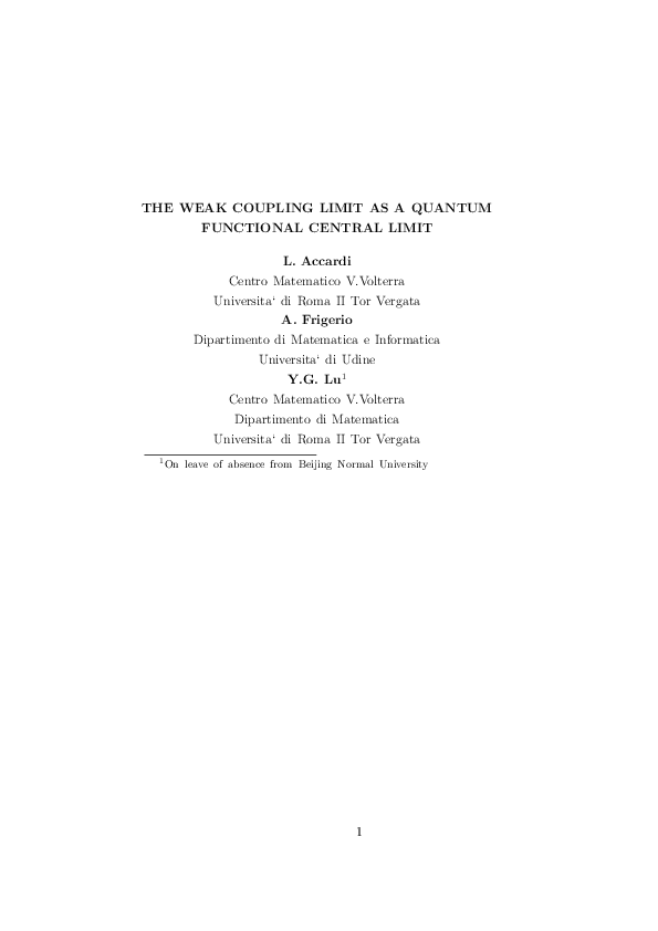 (PDF) The weak coupling limit as a quantum functional central limit