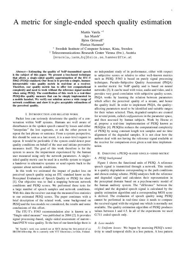 (PDF) A metric for single-ended speech quality estimation