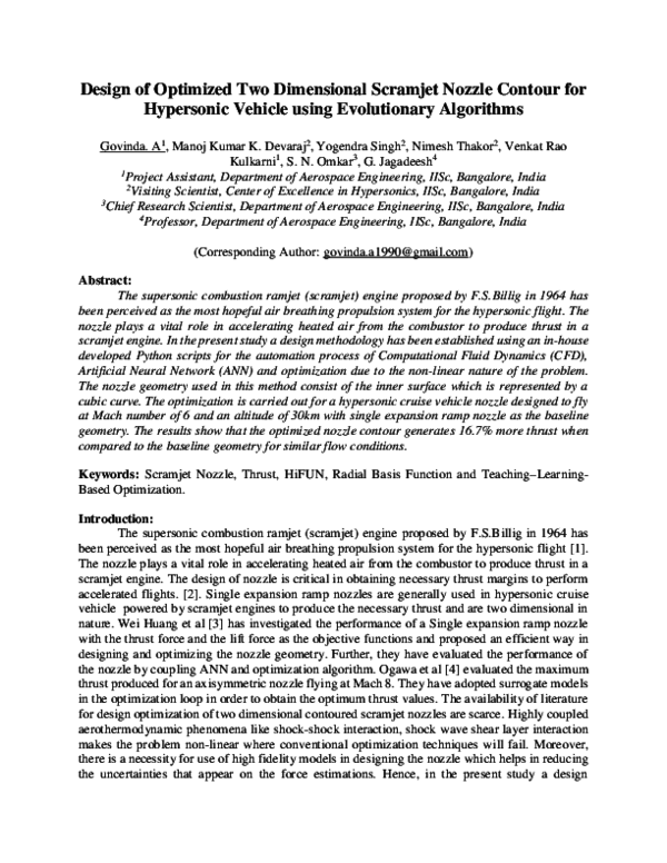 (PDF) Design of Optimized Two Dimensional Scramjet Nozzle Contour for Hypersonic Vehicle using ...