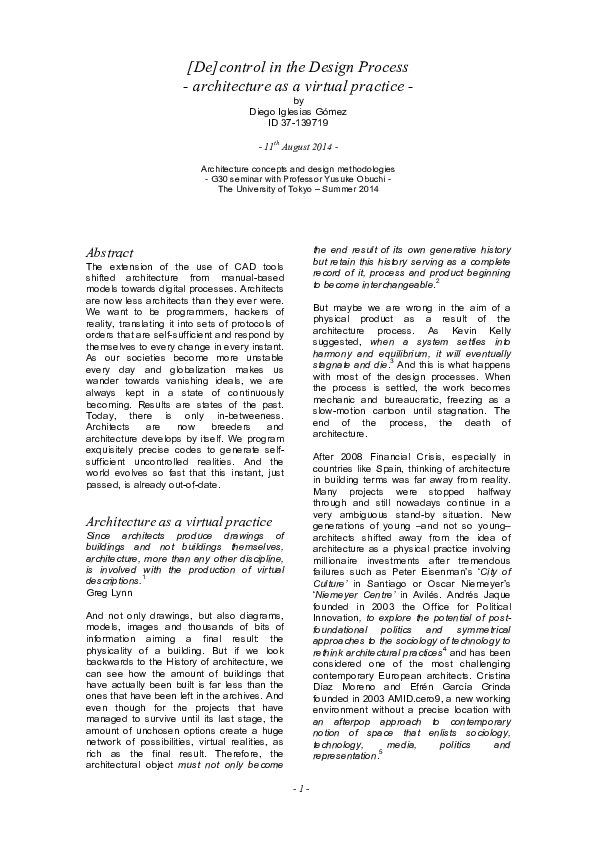 (PDF) [De]control in the Design Process: architecture as a virtual practice