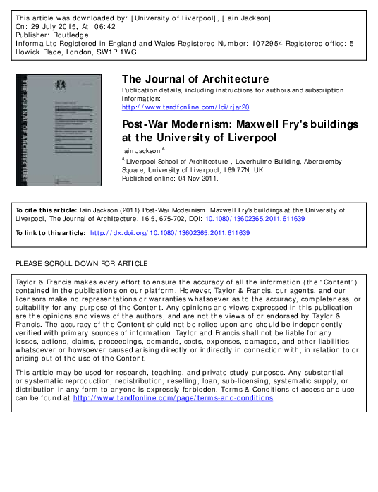 (PDF) Post-War Modernism: Maxwell Fry's buildings at the University of ...