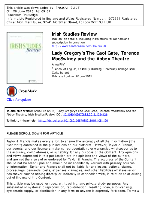 (PDF) Lady Gregory's The Gaol Gate, Terence MacSwiney, and the Abbey ...