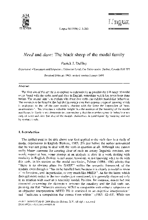 (PDF) Need and dare: The black sheep of the modal family