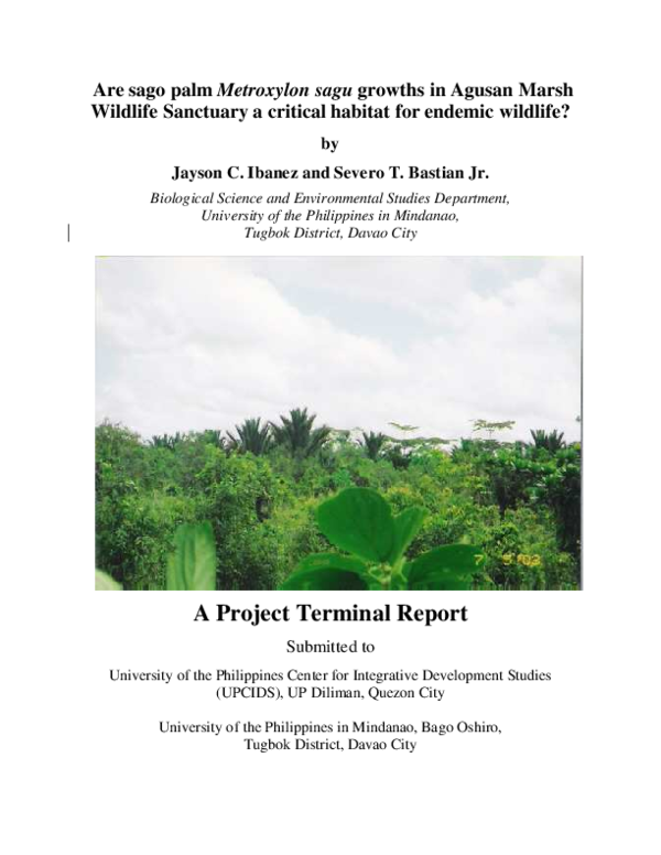 (PDF) Are sago palm Metroxylon sagu growths in Agusan Marsh Wildlife ...