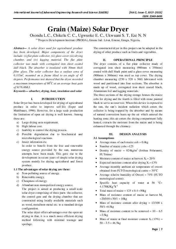 Grain (Maize) Solar Dryer