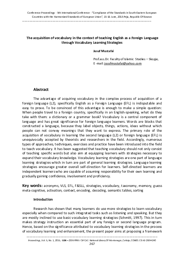 (PDF) Teaching / Developing vocabulary through metacognition. | John ...