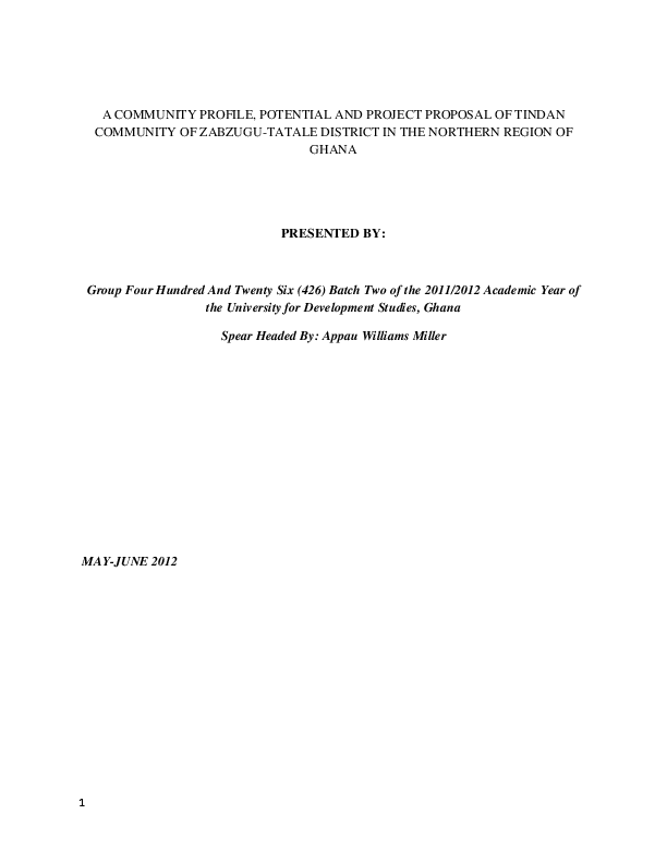 (PDF) A COMMUNITY PROFILE, POTENTIAL AND PROJECT PROPOSAL OF TINDAN ...