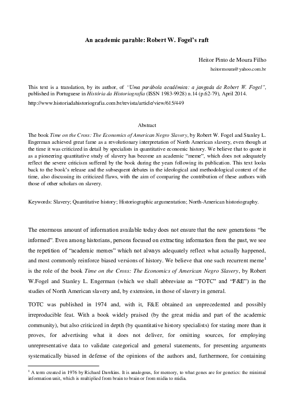 An Academic Parable: Robert W. Fogel's Raft (in English)