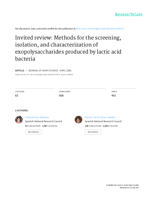 (PDF) Methods for the screening, isolation, and characterization of exopolysaccharides produced ...