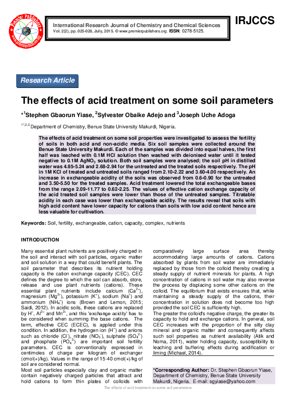 (PDF) The effects of acid treatment on some soil parameters