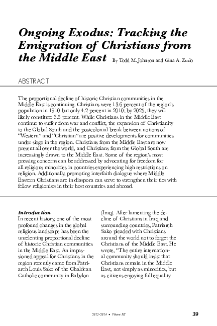 (PDF) Ongoing Exodus: Tracking the Emigration of Christians from the ...