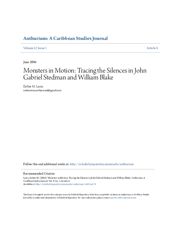 (PDF) Monsters in Motion: Tracing the Silences in John Gabriel Stedman and William Blake