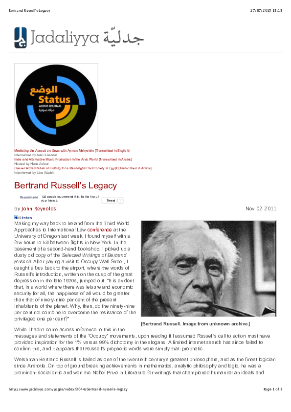 (PDF) Bertrand Russell's Legacy