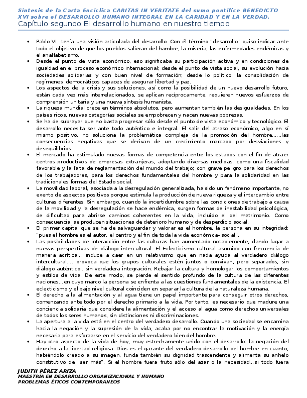(DOC) Resumen de la carta enciclica CARITAS IN VERITATE BENEDICTO XVI
