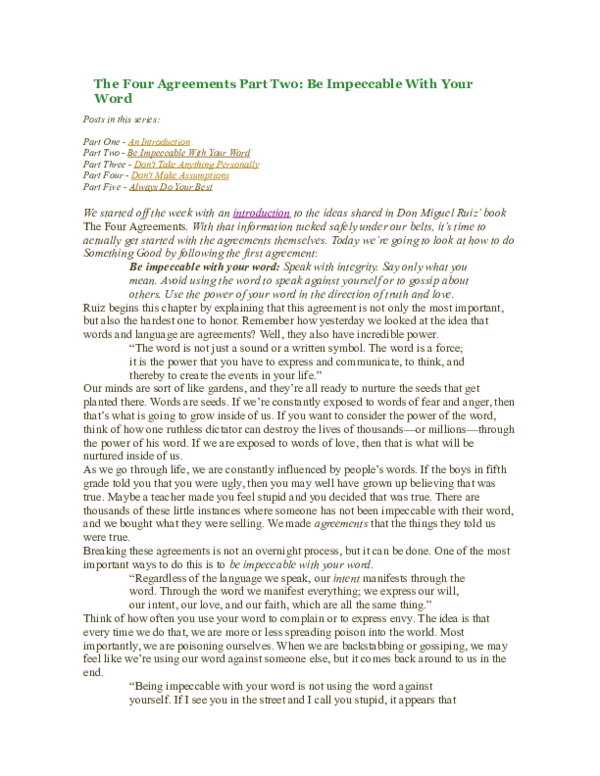 (DOC) The Four Agreements Part Two: Be Impeccable With Your Word