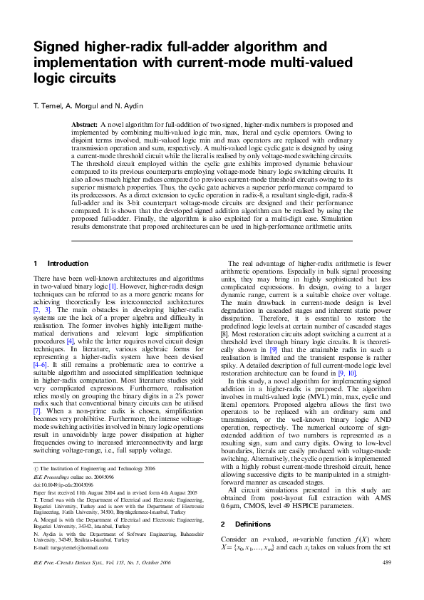 Pdf Signed Higher Radix Full Adder Algorithm And Implementation With