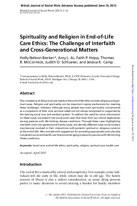 (PDF) Spirituality and Religion in End-of-Life Care Ethics: The ...