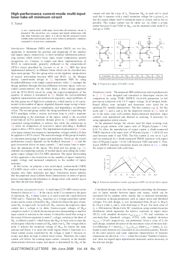 (PDF) High-performance current-mode multi-input loser-take-all minimum circuit