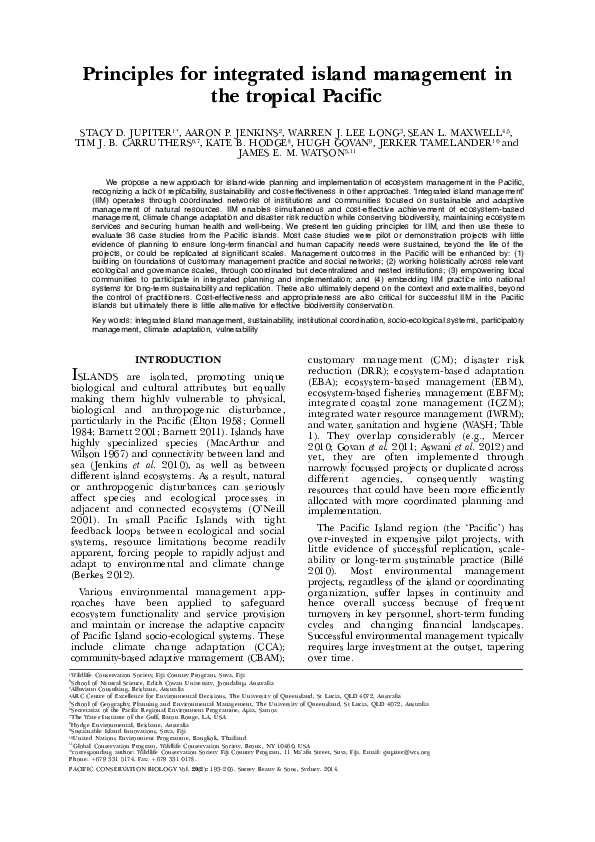 (PDF) Principles for integrated island management in the tropical Pacific