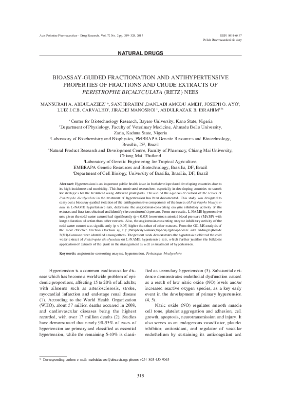(PDF) BIOASSAY-GUIDED FRACTIONATION AND ANTIHYPERTENSIVE PROPERTIES OF ...