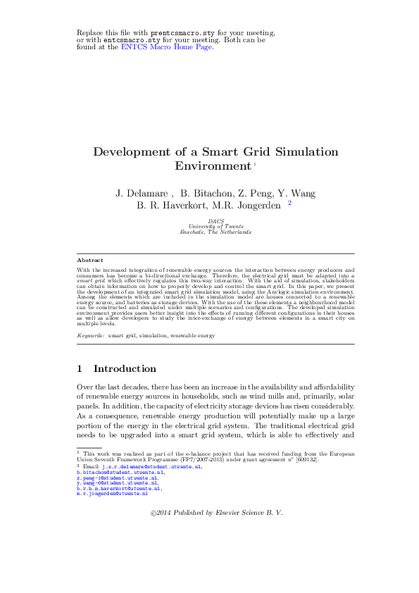 Pdf Development Of A Smart Grid Simulation Environment