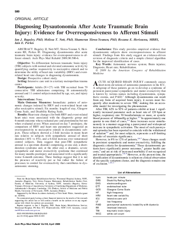 (PDF) Diagnosing Dysautonomia After Acute Traumatic Brain Injury ...