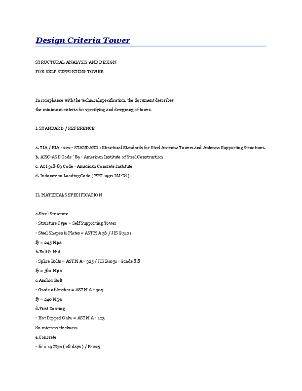(DOC) Design Criteria Tower STRUCTURAL ANALYSIS AND DESIGN FOR SELF SUPPORTING TOWER In ...