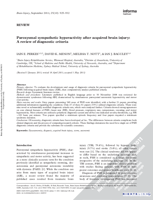 (PDF) Paroxysmal sympathetic hyperactivity after acquired brain injury ...