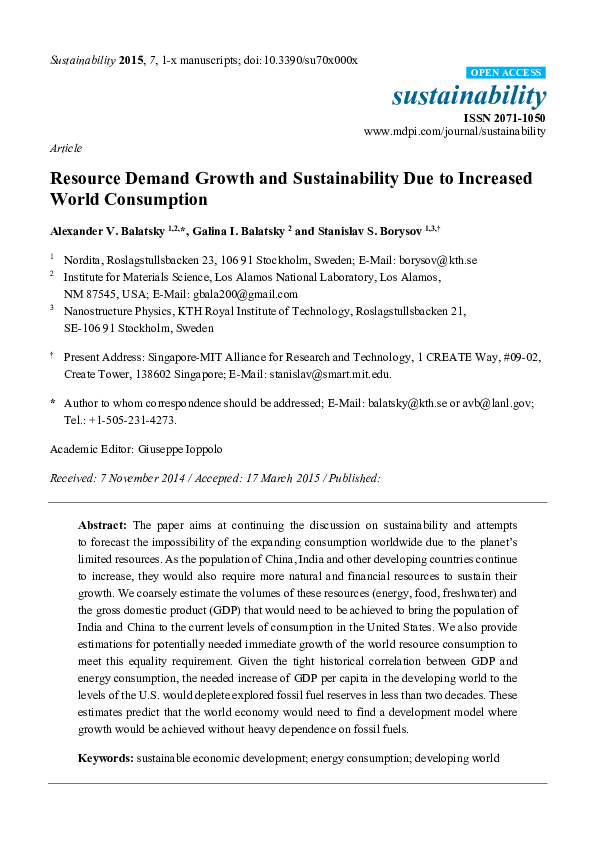 (PDF) Resource Demand Growth and Sustainability Due to Increased World ...