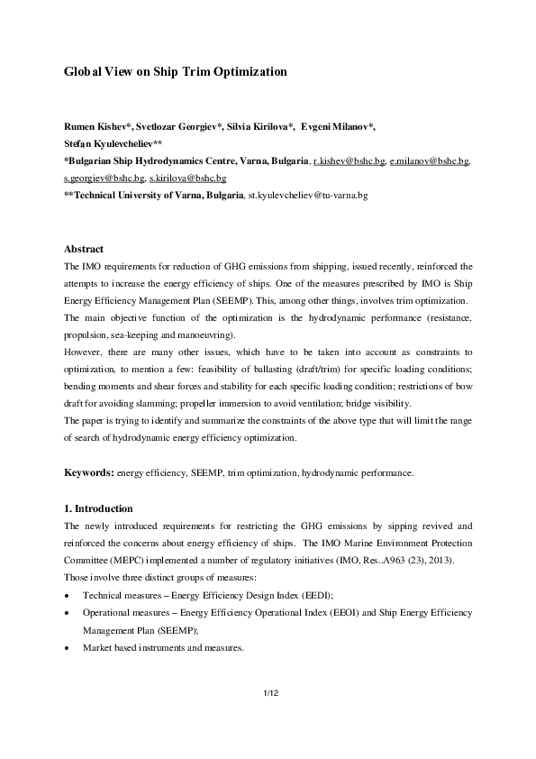 (PDF) Global View on Ship Trim Optimization