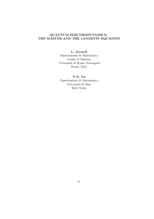 (PDF) Quantum Electrodynamics: the Master and the Langevin Equation ...